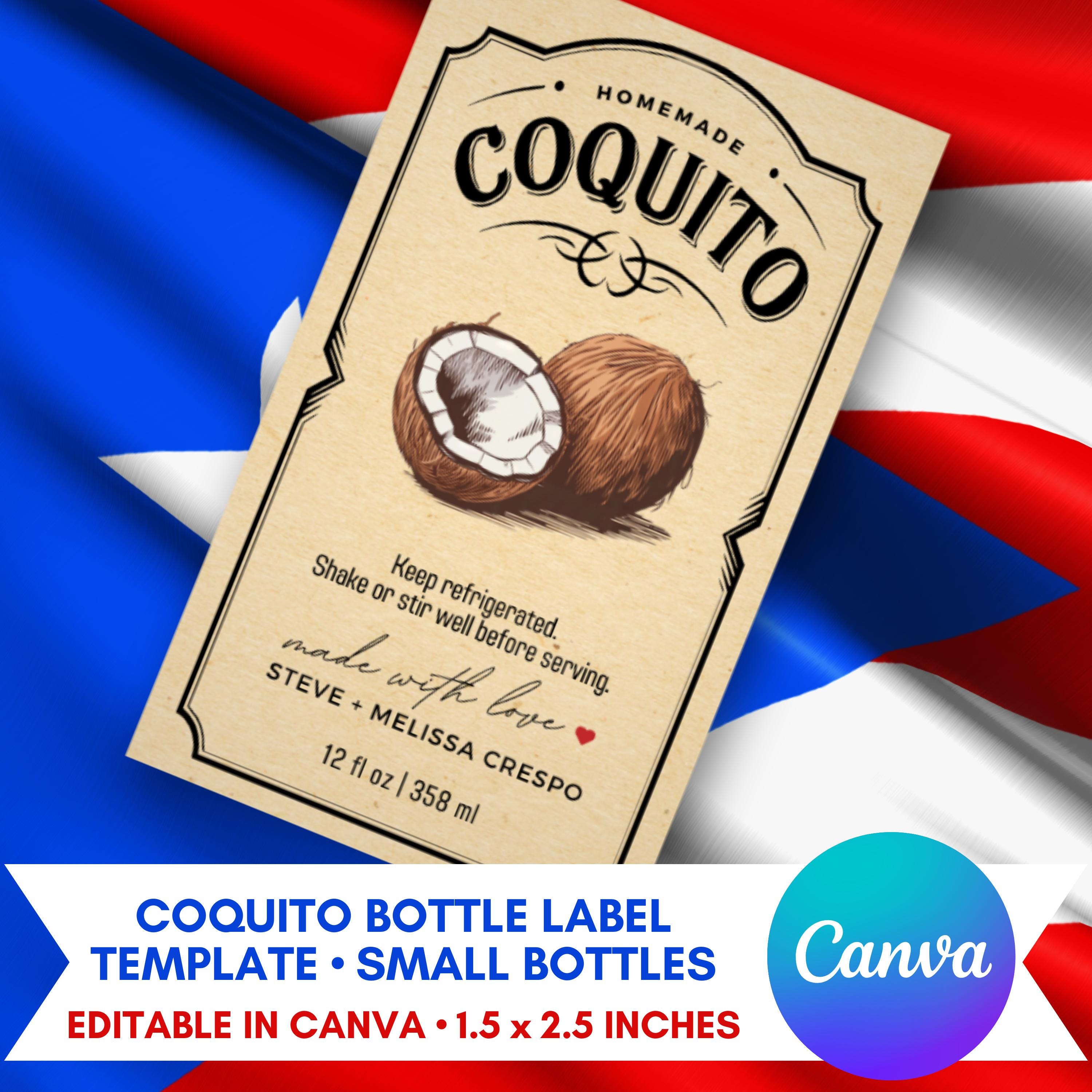 Coquito Bottle Label Template Small Bottles | Editable Canva PDF Front ...