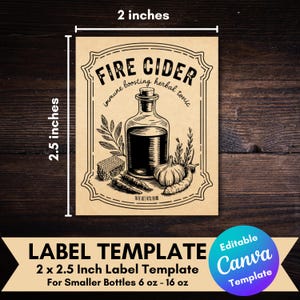 Fire Cider Label Template, Front & Back, 2 X 2.5 Inch Editable Canva ...