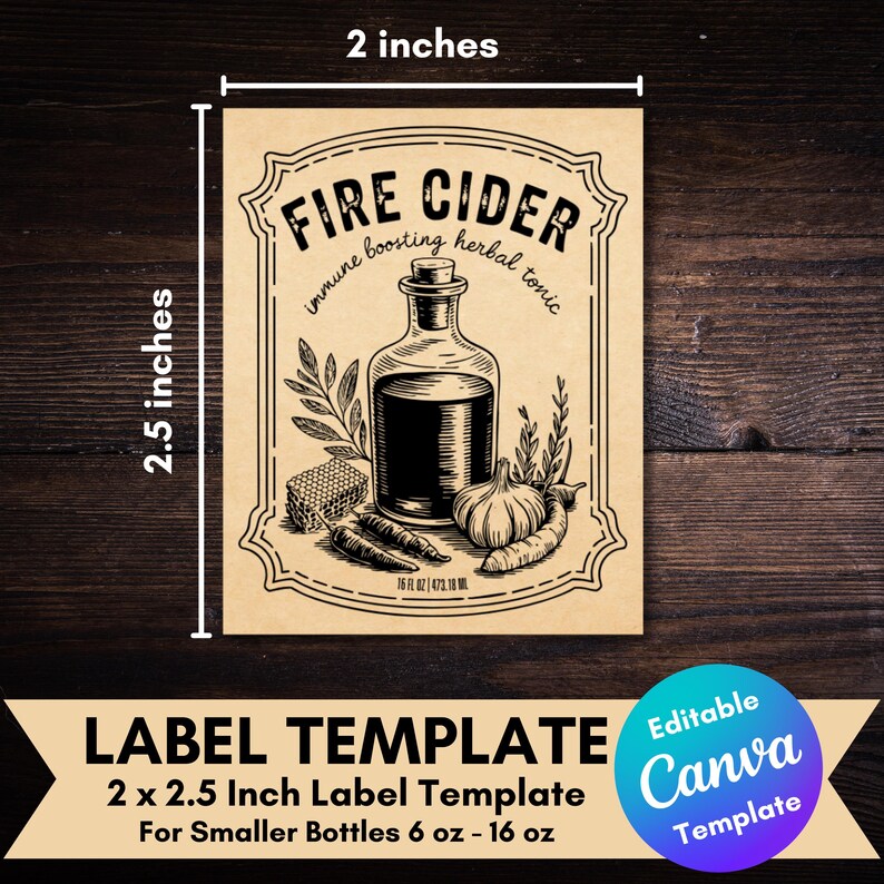 Fire Cider Label Template, Front & Back, 2 X 2.5 Inch Editable Canva ...