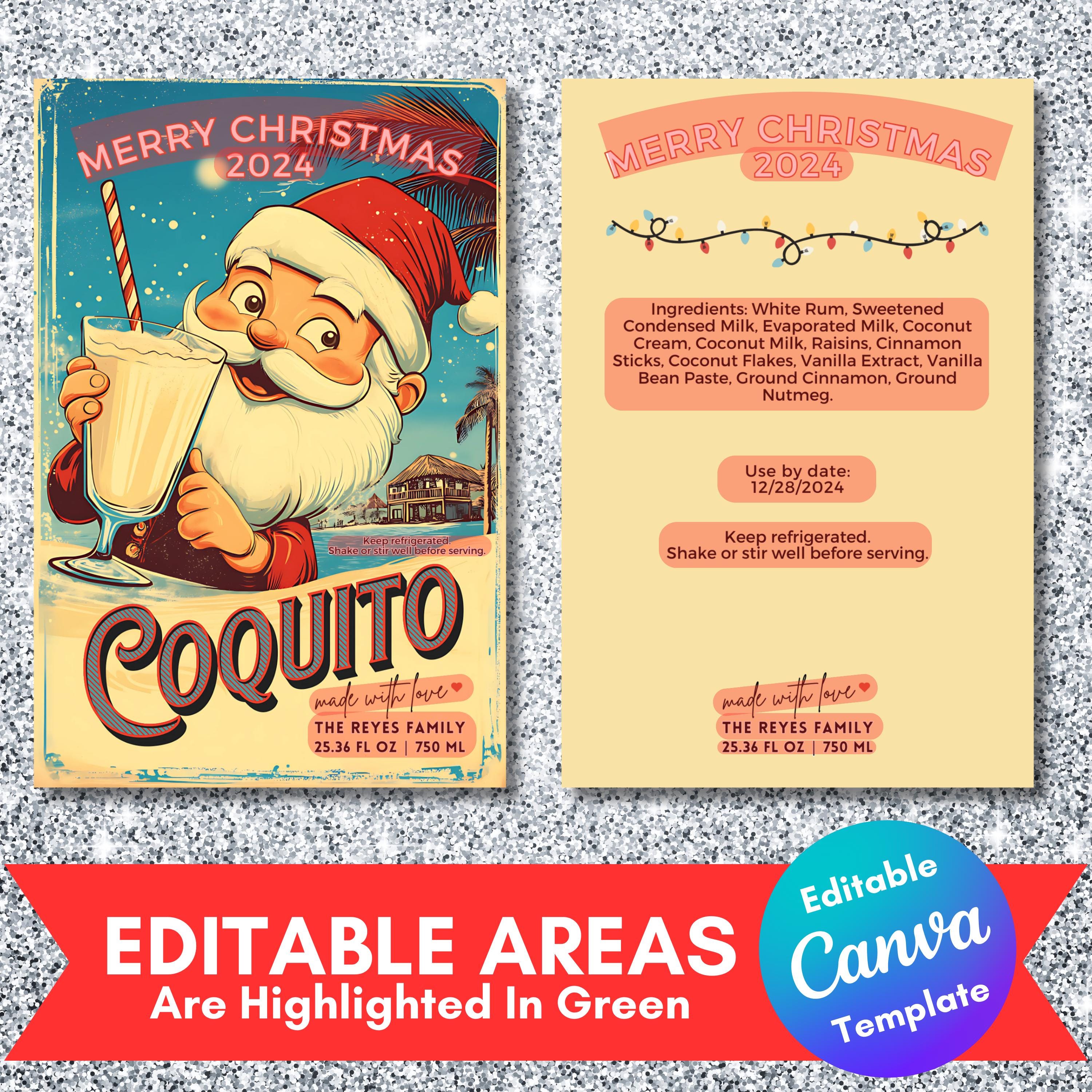 Coquito Bottle Label Template Customizable in Canva, Coquito Labels ...