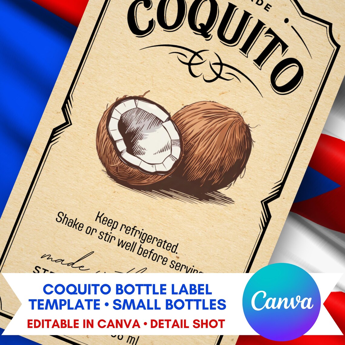 Coquito Bottle Label Template Small Bottles | Editable Canva PDF Front ...