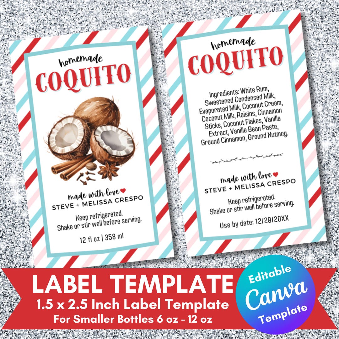 Editable Coquito Label Template | Canva Coquito Bottle Label | 1.5 X 2. ...