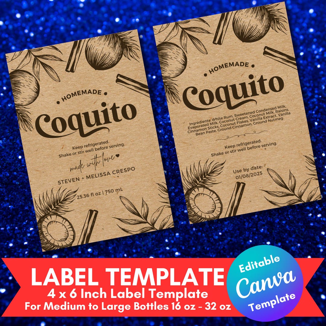 Editable Coquito Label Template - Natural Kraft Aesthetic, 4 X 6 Inch ...