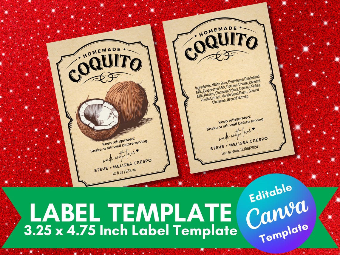 Coquito Bottle Label Template Customizable in Canva, Coquito Labels ...