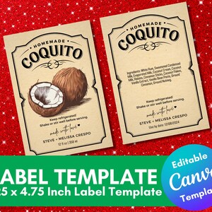 Coquito Bottle Label Template Customizable in Canva, Coquito Labels ...