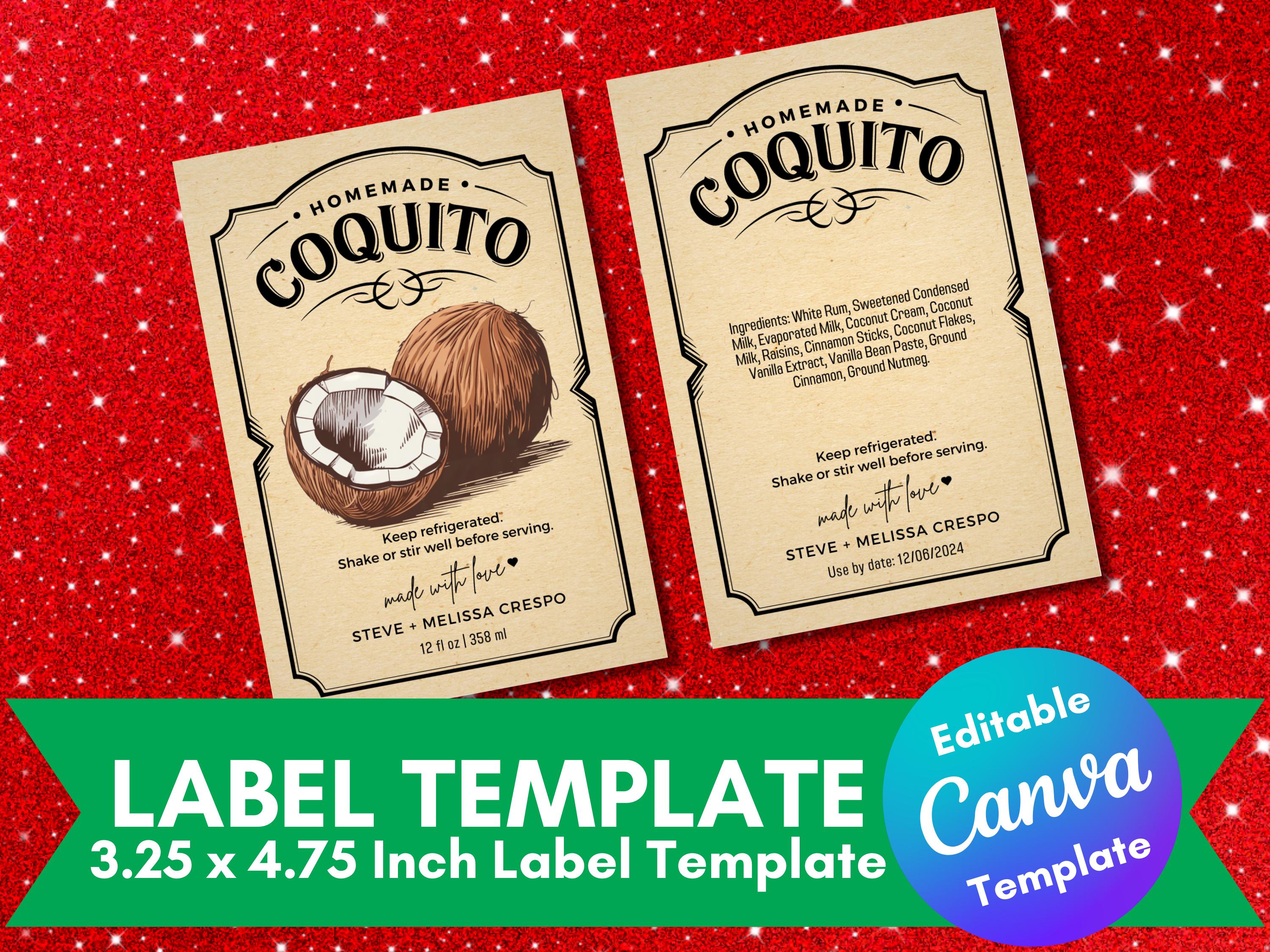 Coquito Bottle Label Template Customizable in Canva, Coquito Labels ...