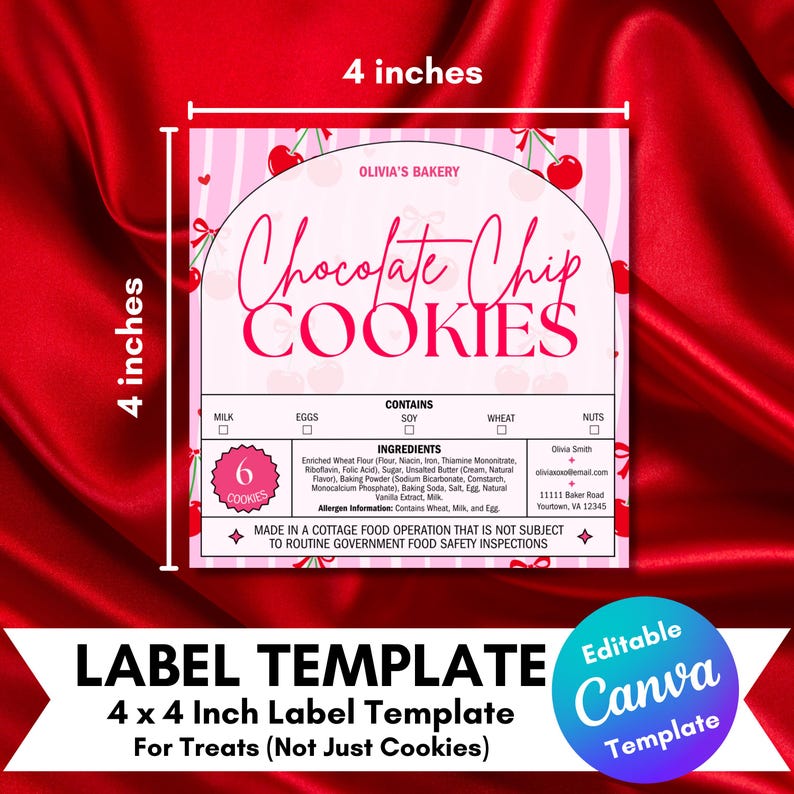 Editable Treat Label Template | 4x4 Bakery Label | Chocolate Chip ...