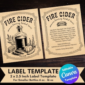 Fire Cider Label Template, Front & Back, 2 X 2.5 Inch Editable Canva ...