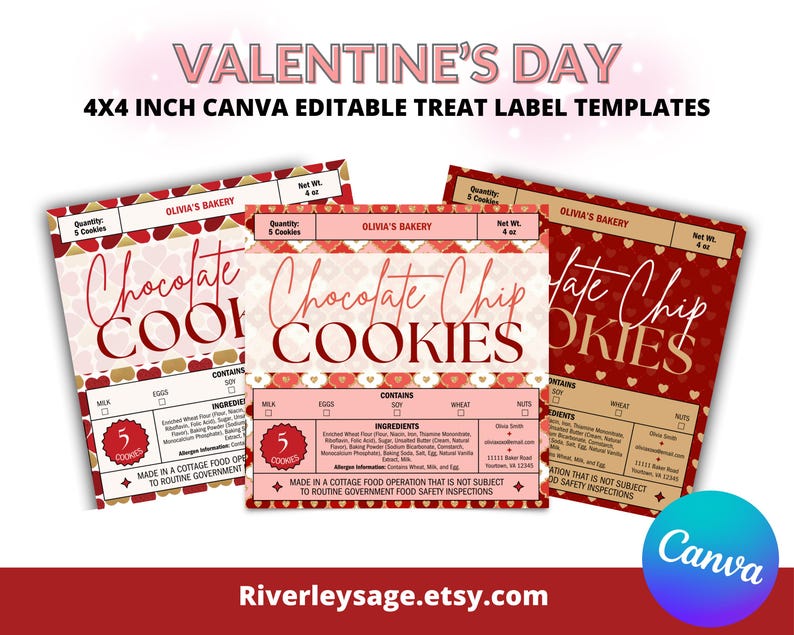 Valentine’s Day Editable Treat Label Templates, 4x4 Inch Canva ...