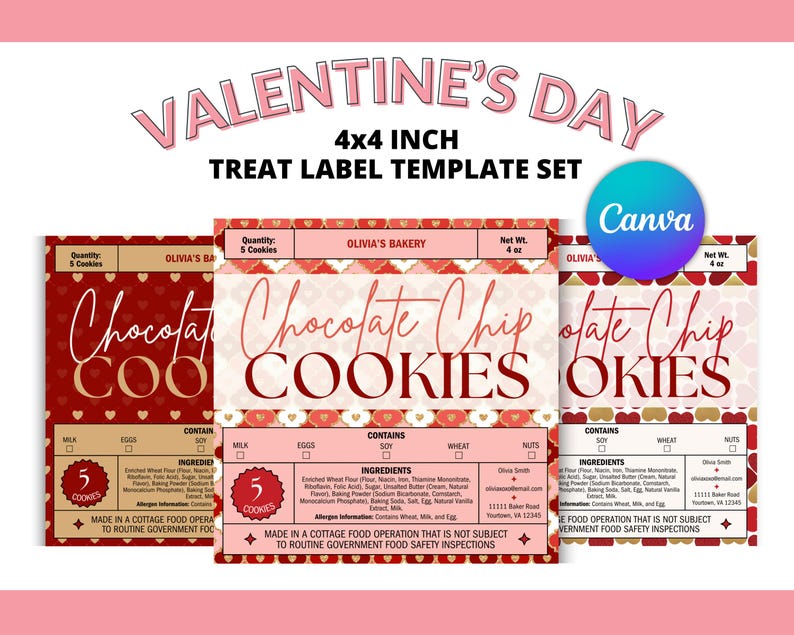 Valentine’s Day Editable Treat Label Templates, 4x4 Inch Canva ...