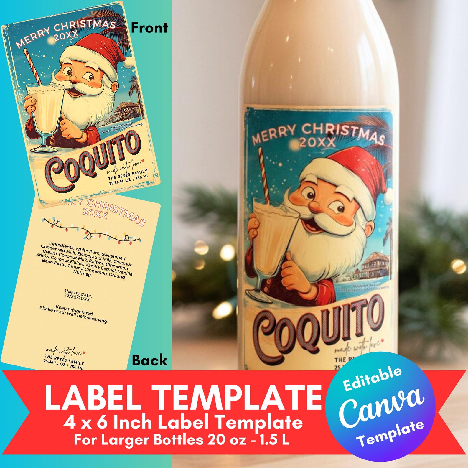Coquito Bottle Label Template Customizable in Canva, Coquito Labels ...