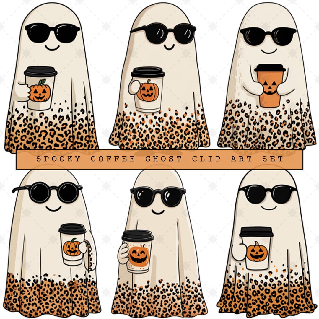 Halloween Ghost PNG Bundle | Leopard Print Coffee Ghosts | Spooky ...