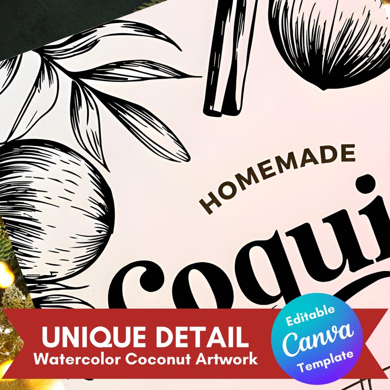 Coquito Label Template 2x3, Editable Canva Coquito Labels for Bottles ...