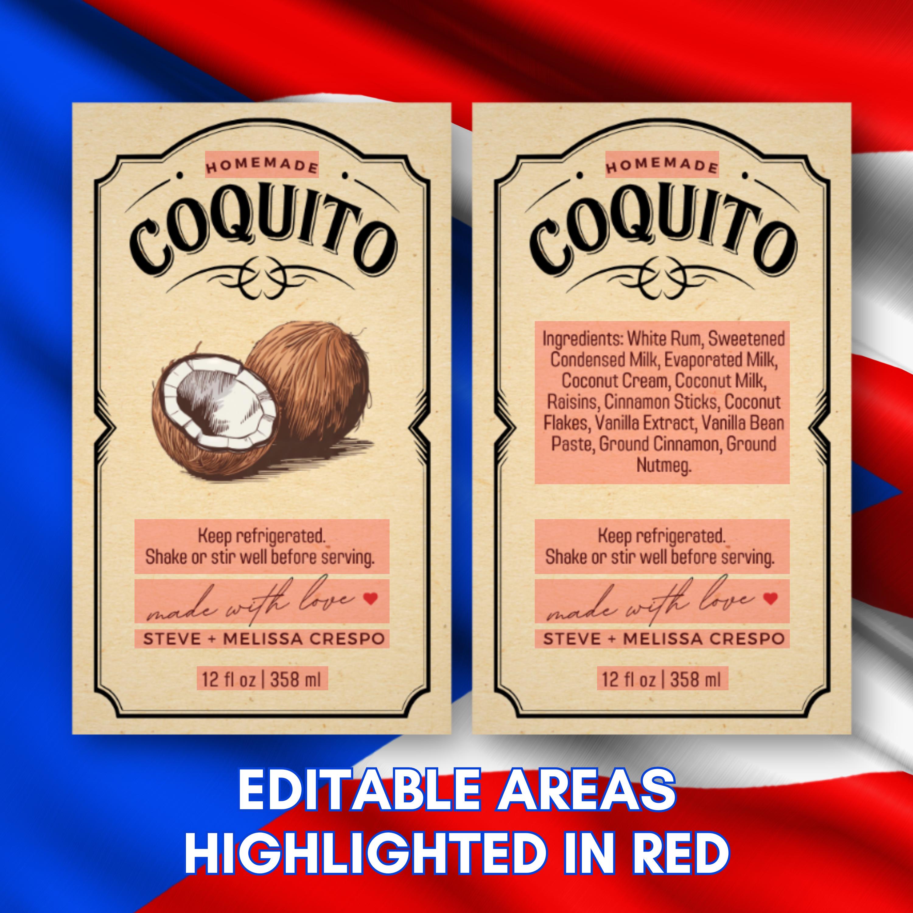 Coquito Bottle Label Template Small Bottles | Editable Canva PDF Front ...