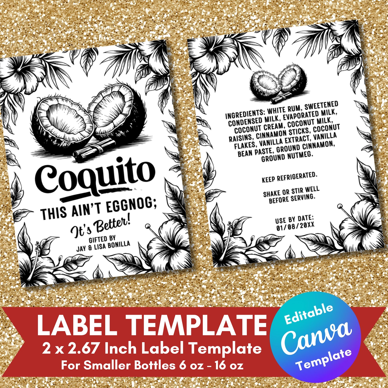 Personalizable Coquito Label Template, Editable in Canva | 2 X 2.67 ...