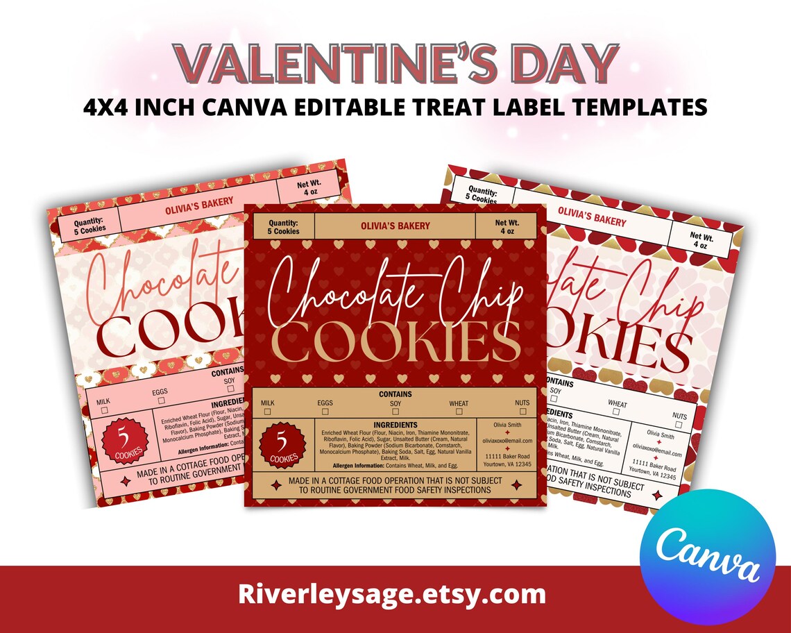 Valentine’s Day Editable Treat Label Templates, 4x4 Inch Canva ...