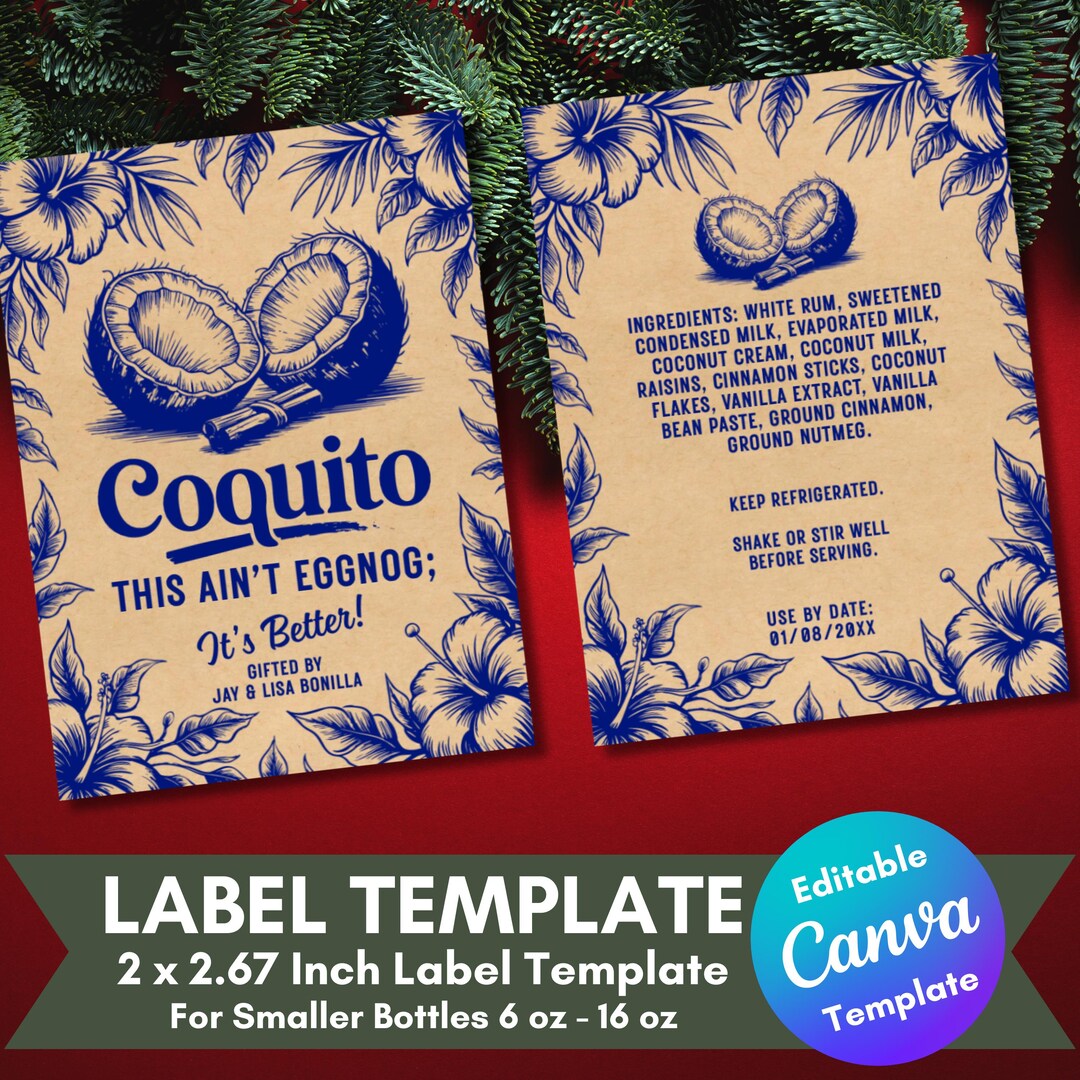 Coquito Label Template | 2 X 2.67 Inch | Editable in Canva | Kraft ...