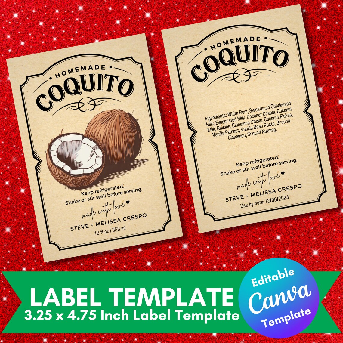 Coquito Bottle Label Template Customizable in Canva, Coquito Labels ...