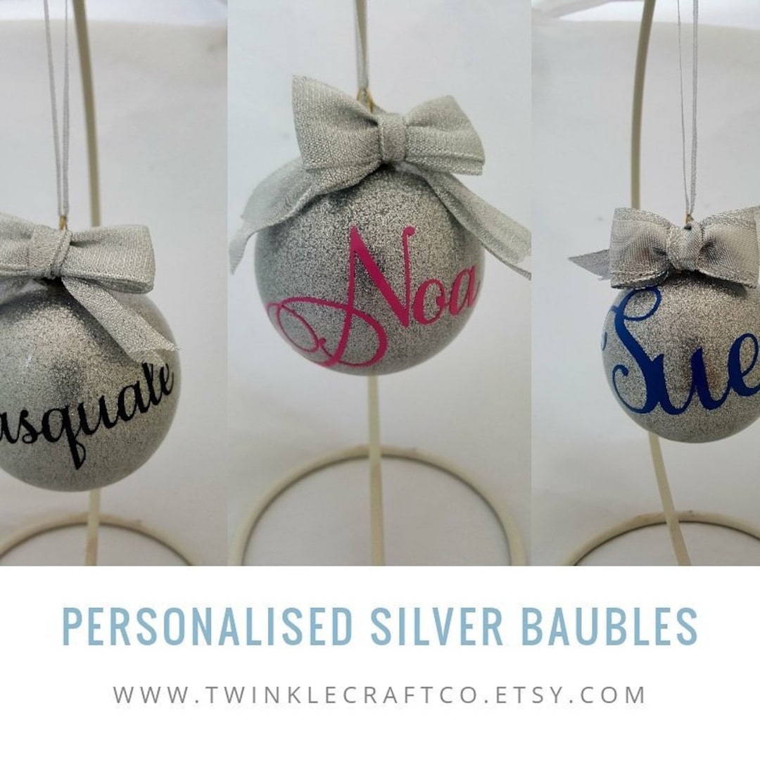 Personalized Silver Glitter Christmas Bauble, Custom Name Gift - Etsy