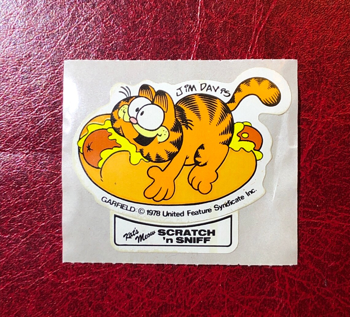 Vintage Garfield Diecut 80s Scratch and Sniff Sticker - Mustard -good ...