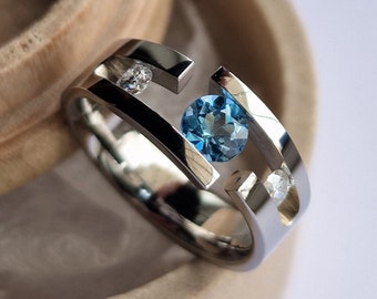 Titanium Tension Ring With Round Brilliant Cut Gemstone - Etsy
