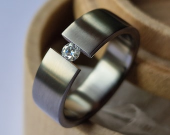 Titanium Tension Ring With Round Brilliant Cut Gemstone - Etsy