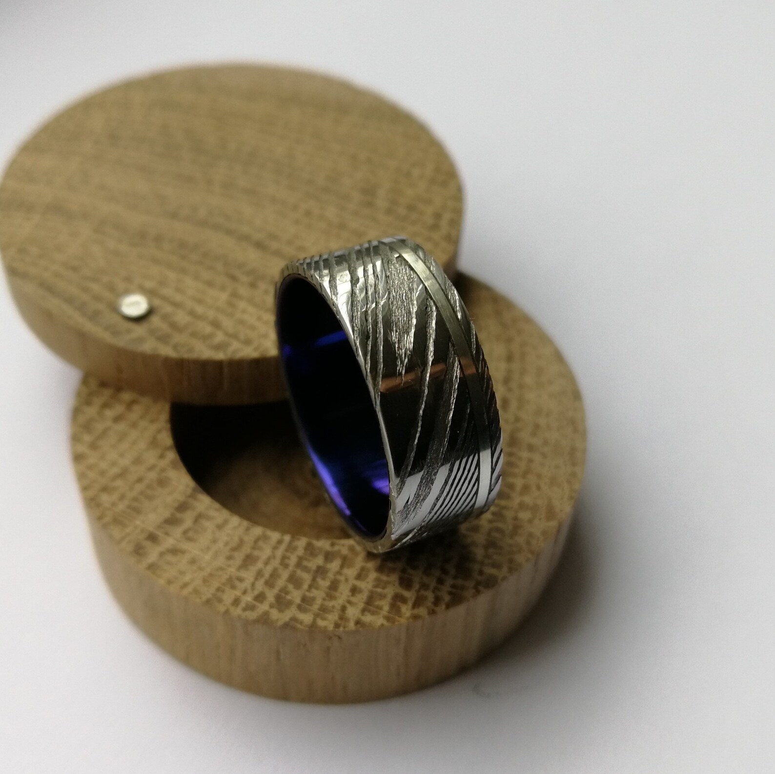 Custom Anodized Titanium and Damascus Steel Ring With Sterling - Etsy
