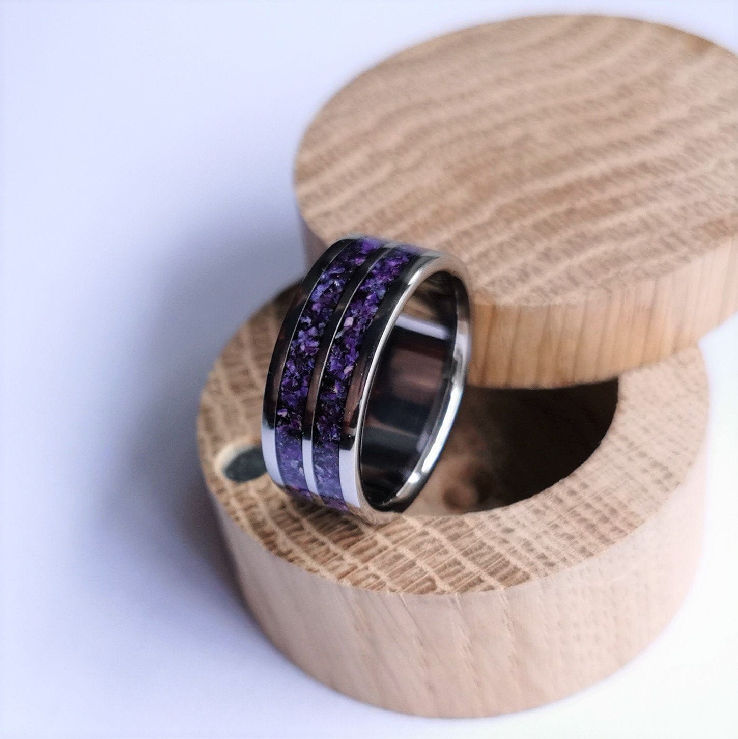 Unique Handmade Titanium Ring With Double Purple Jade and Amethyst ...