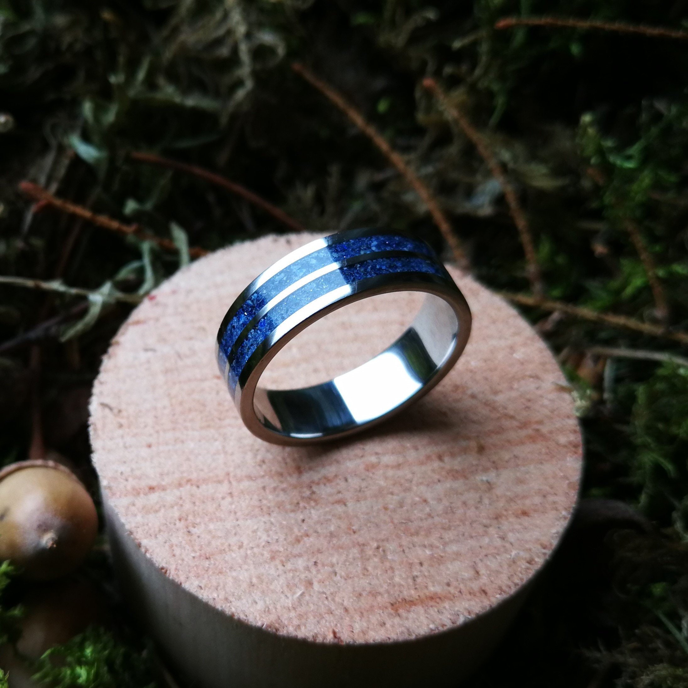 Unique Handmade Titanium Ring With Double Lapis Lazuli Inlay. - Etsy
