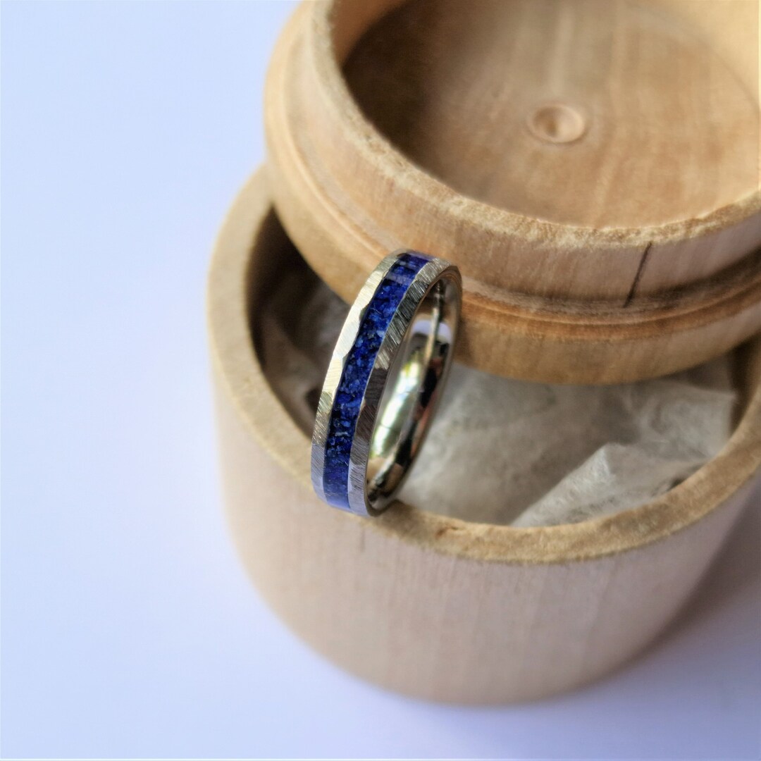 Faceted Titanium Band With Lapis Lazuli Channel. Mens/womens Unisex ...