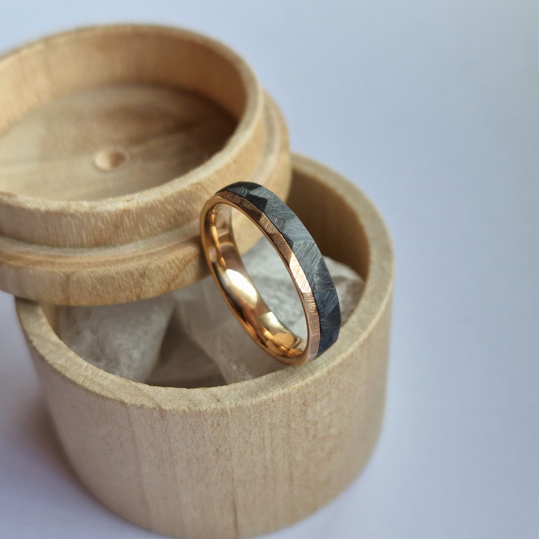 Faceted Black Zirconium and Solid Gold Band. Handmade and Customizable ...