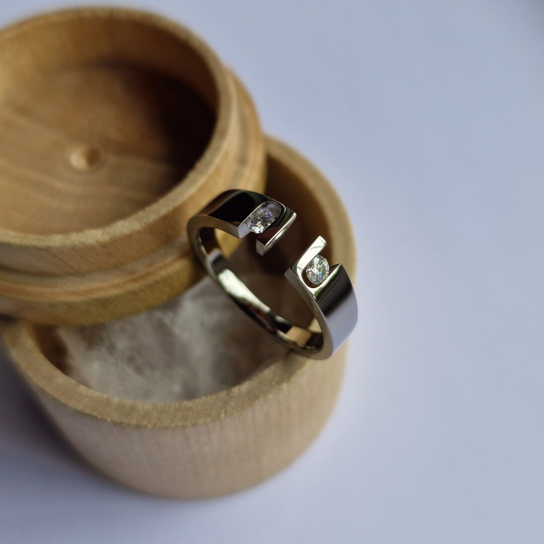 Handmade Titanium Tension Ring: Two Round Gemstones, Polished Finish - Etsy