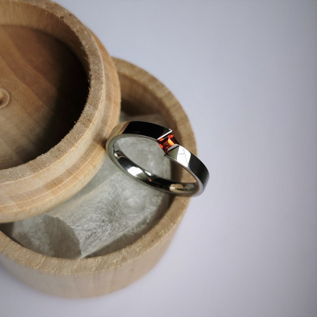 Unique Handmade Polished Titanium Tension Ring With Princess Cut Stone ...