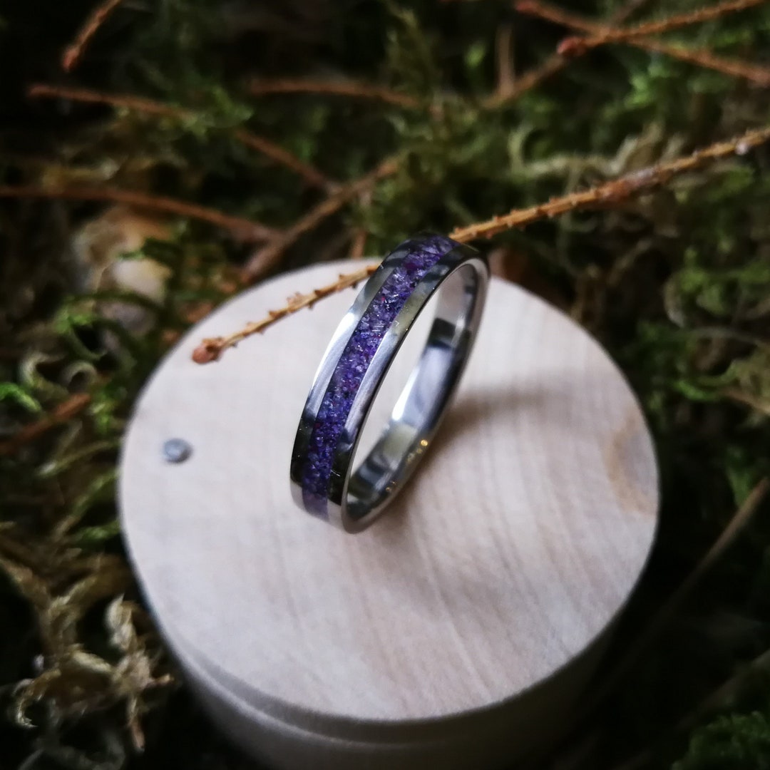 Unique Handcrafted Women's Titanium Wedding Band With Amethyst and ...