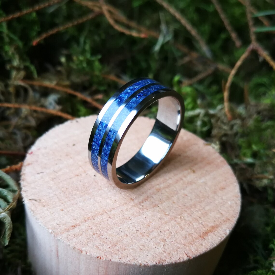 Unique Handmade Titanium Ring With Double Lapis Lazuli Inlay. - Etsy