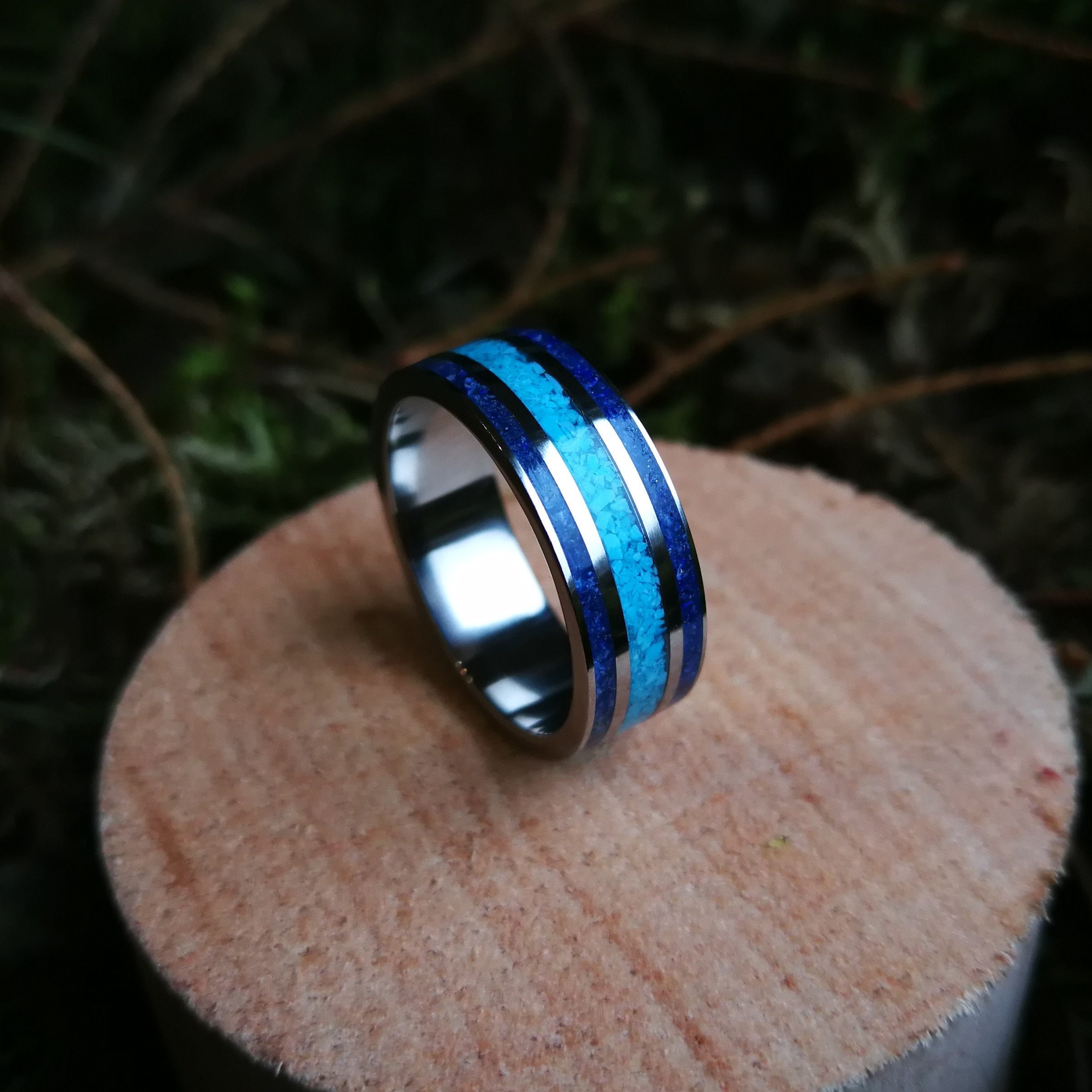 Unique Handmade Titanium Ring "trinity" With Turquoise and Lapis Lazuli ...