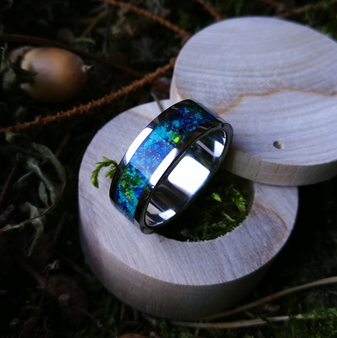 Unique Titanium Band With Mixed Stone Inlay (lapis Lazuli, Turquoise ...