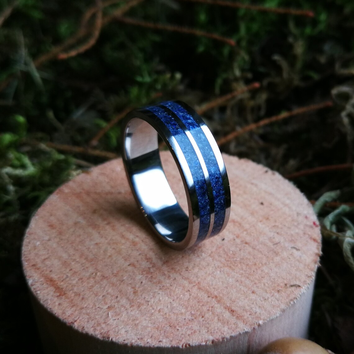 Unique Handmade Titanium Ring With Double Lapis Lazuli Inlay. - Etsy