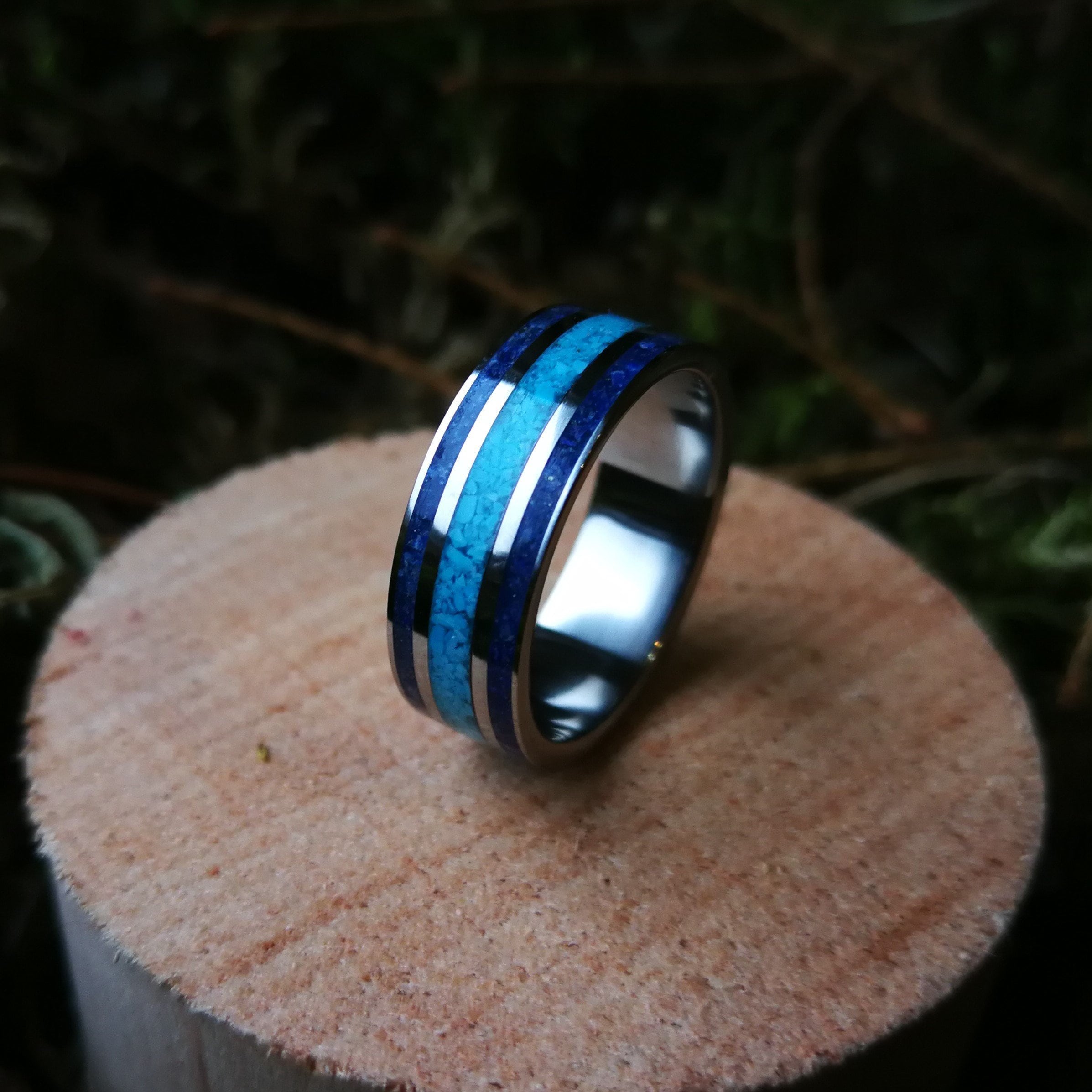 Unique Handmade Titanium Ring "trinity" With Turquoise and Lapis Lazuli ...