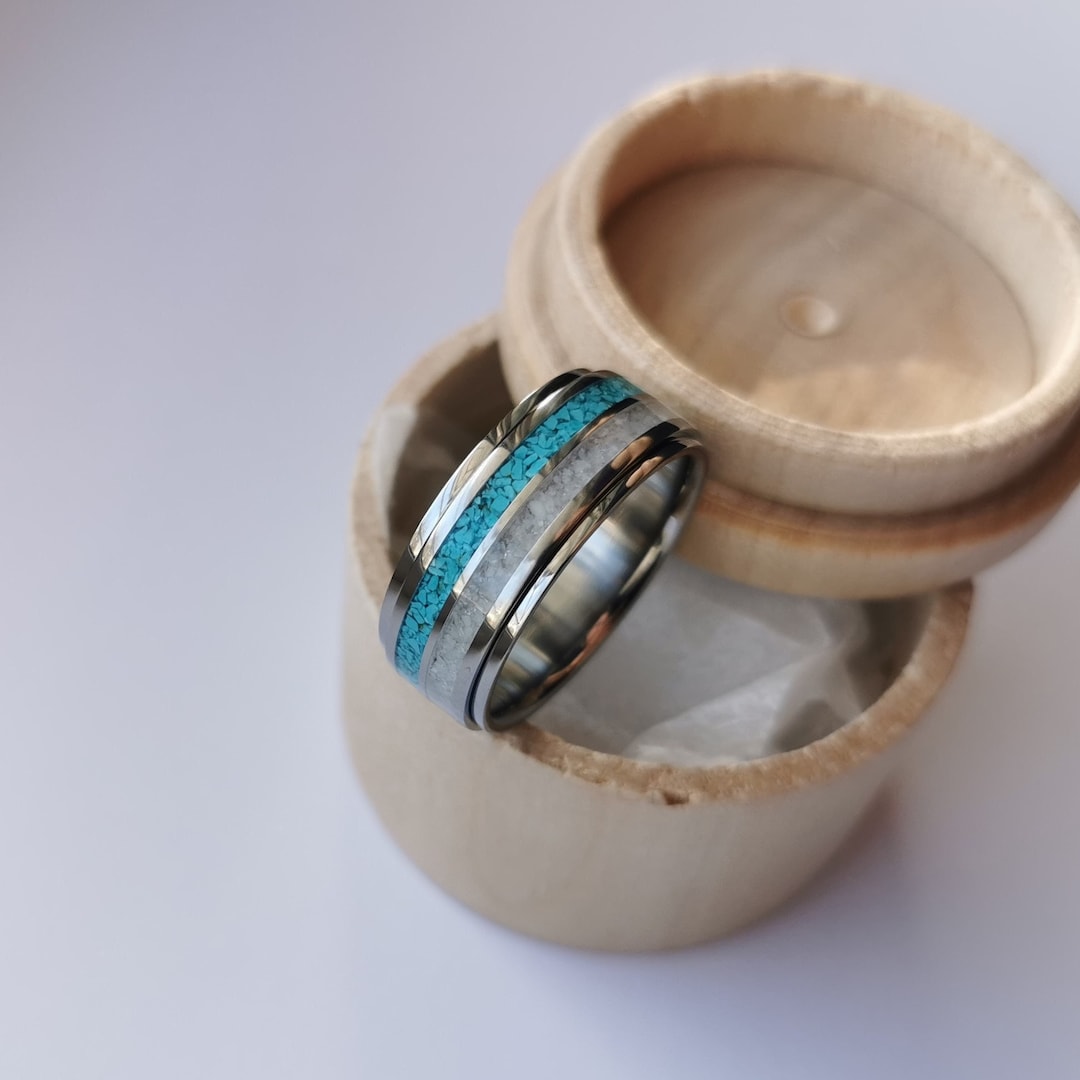 Titanium Spinner Ring With Turquoise and Moonstone Channels. - Etsy