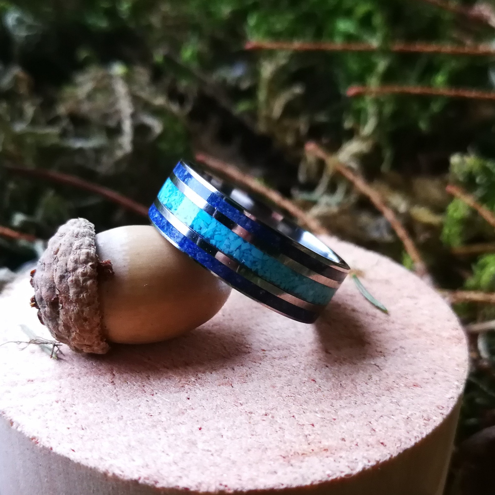 Unique Handmade Titanium Ring "trinity" With Turquoise and Lapis Lazuli ...