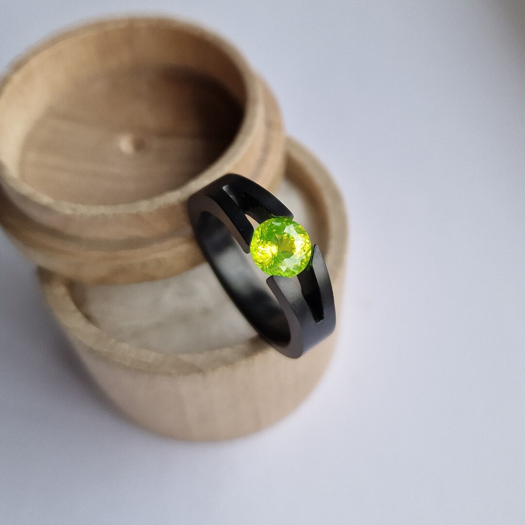 Black Zirconium Tension Ring With Round Brilliant Cut Gemstone ...