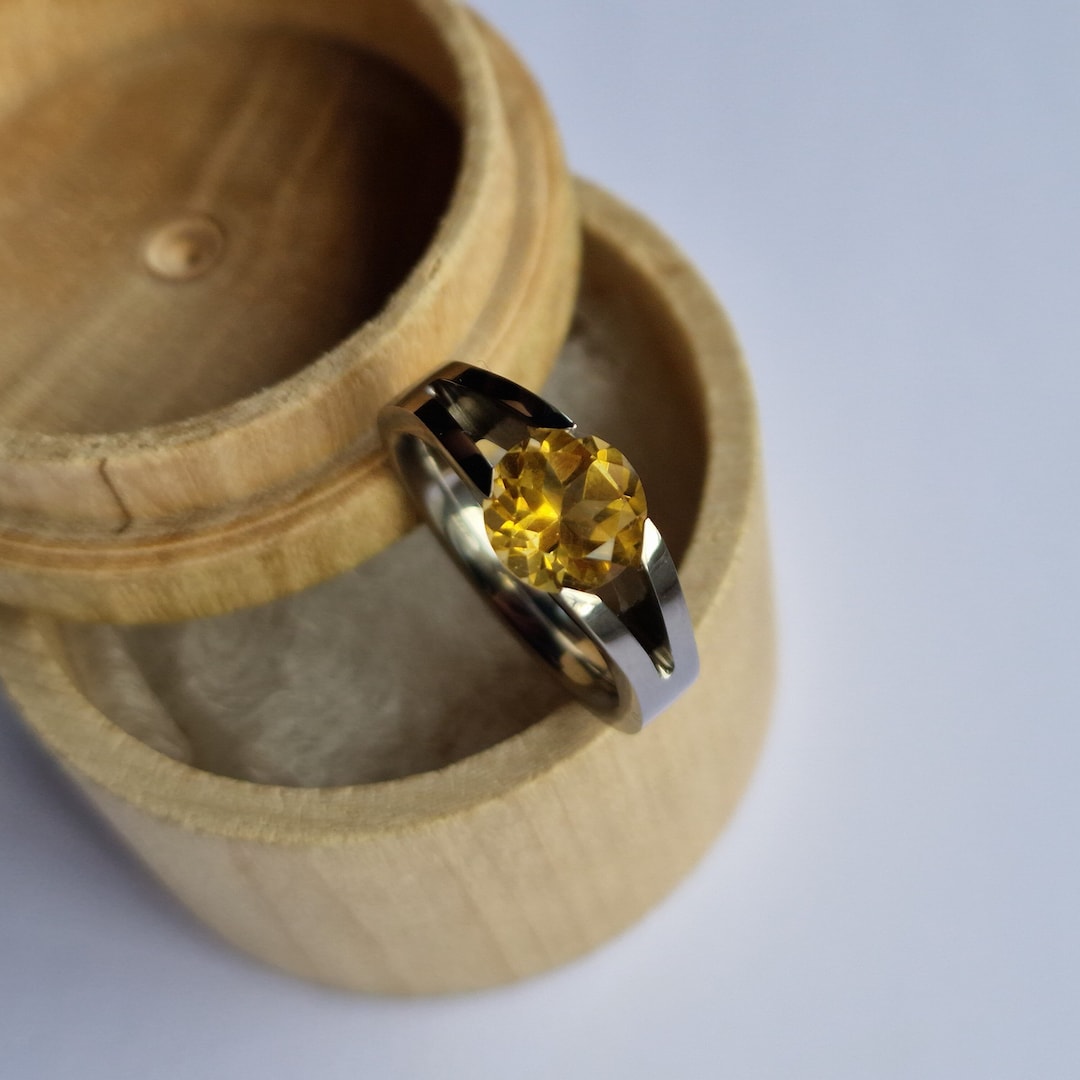 Titanium Tension Ring With Round Brilliant Cut Gemstone. Polished ...