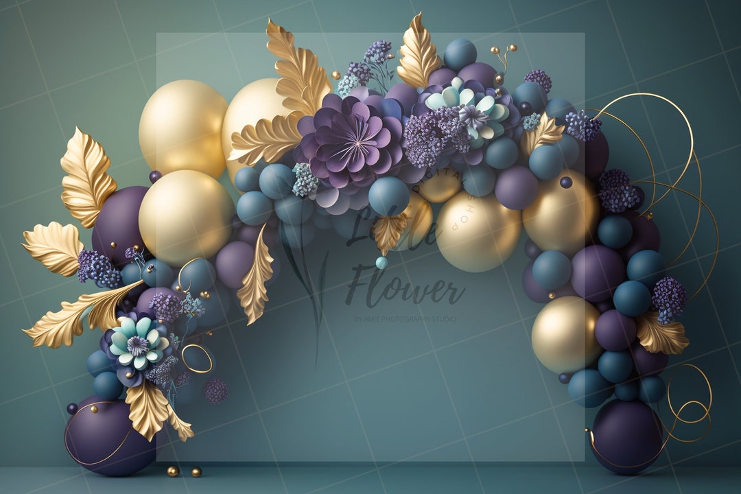 Blue Gold Balloon Garland Digital AI Backdrop Pack Baby Portrait ...