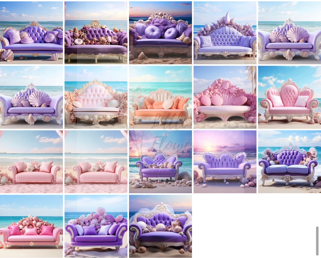 16 SOFA on Beach Digital Backdrops Maternity Backdrop Overlays Studio ...