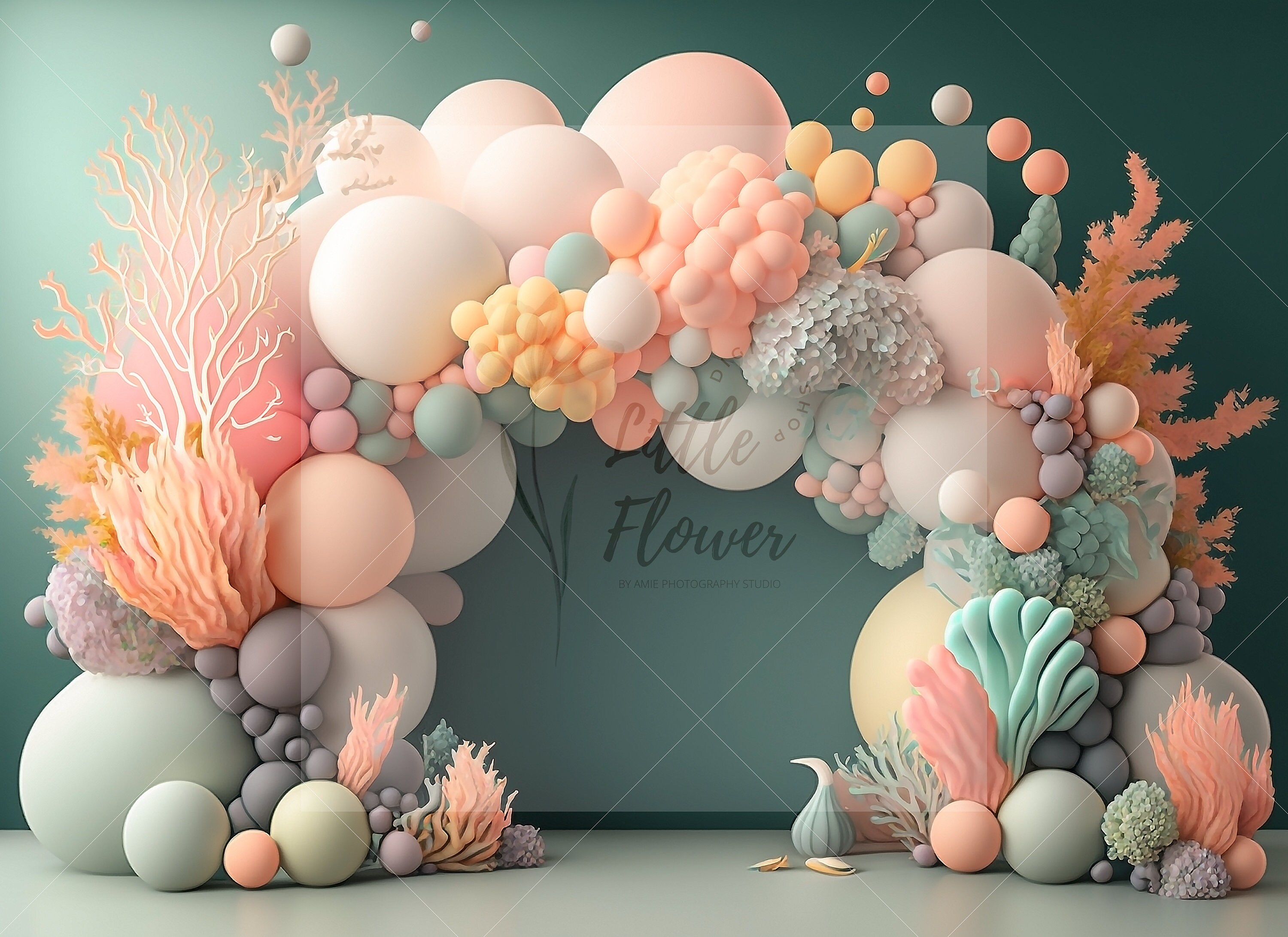 Balloon Coral Garland Digital AI Backdrop Pack Baby Portrait Photography Overlay Backdrop - Etsy