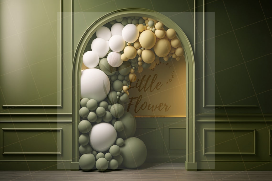 Olive Green Balloon Garland Digital AI Backdrop Pack Baby - Etsy