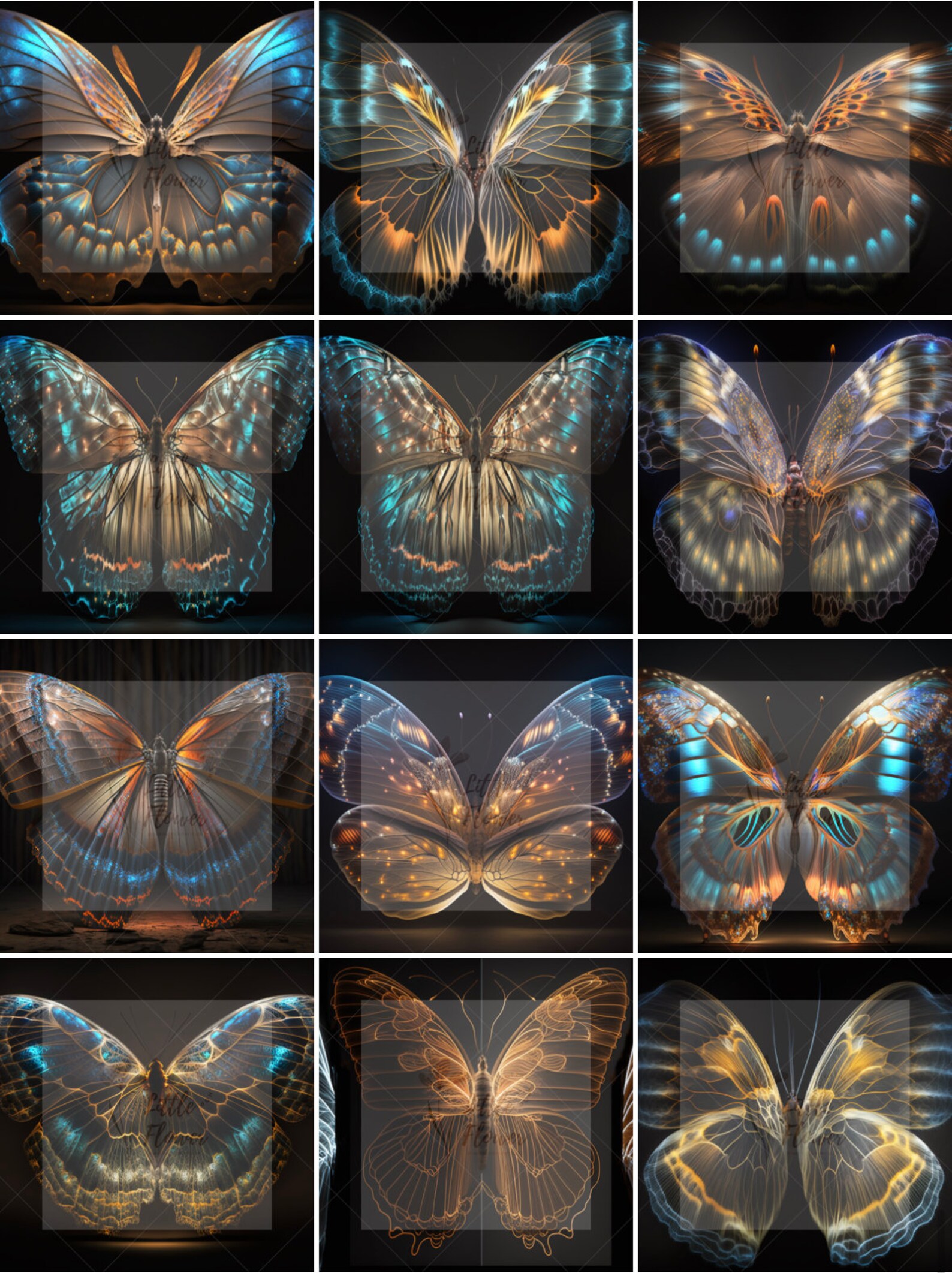 25 Set Dreamy Butterfly Wings Digital AI Backdrop Overlay Pack ...