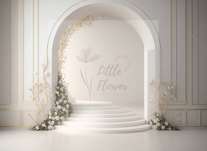 Luxurious Golden Floral Staircase Digital AI Backdrop Pack for ...