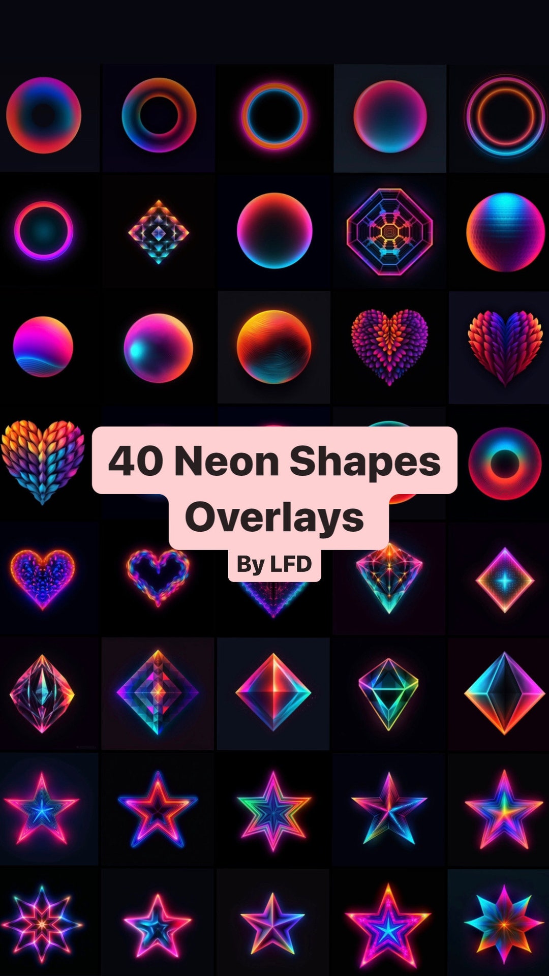 40 Set Neon Shapes Digital AI Backdrop Overlay Pack - Etsy
